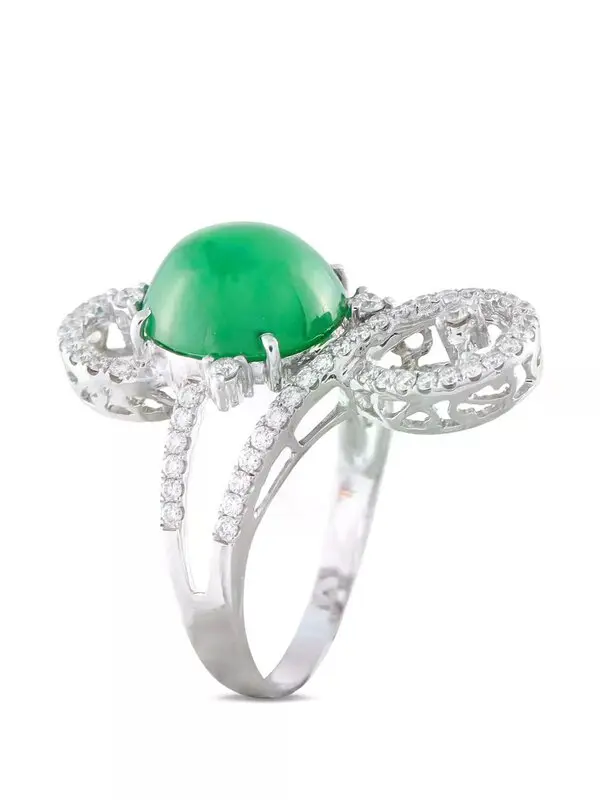 LB EXCLUSIVE Diamond And Jade Curved-design Ring