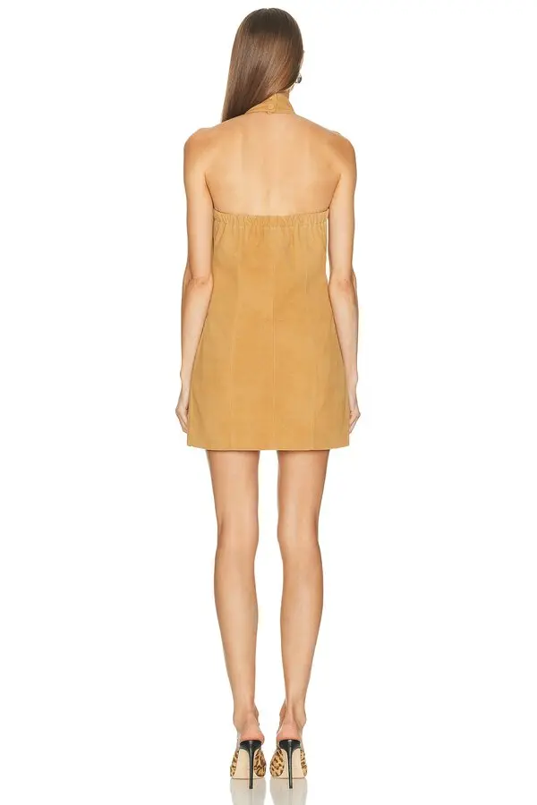 AEXAE Leather Suede Mini Halter Dress