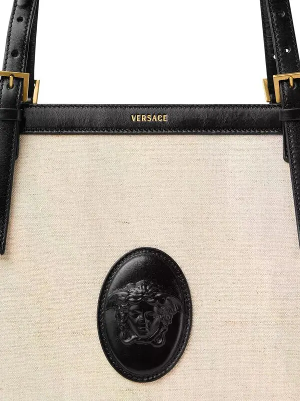 Versace Rivière Large Canvas Tote - Neutrals
