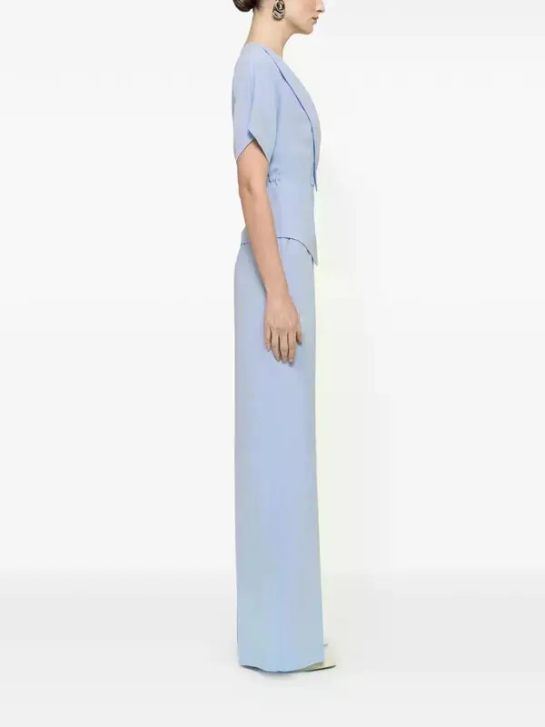 NISSA V-neck Crepe Top - Blue