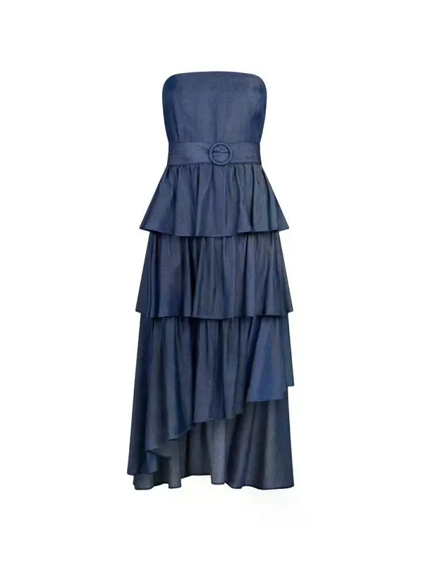Liu Jo Asymmetrical Tiered Midi Denim Dress