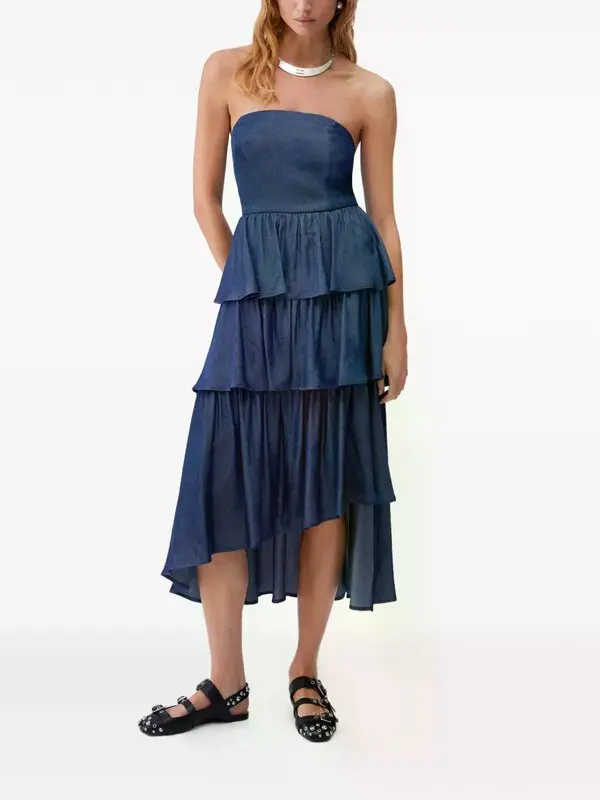 Liu Jo Asymmetrical Tiered Midi Denim Dress
