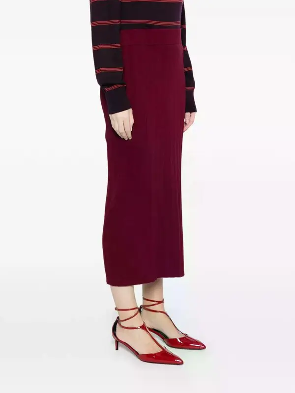 Eric Bompard Ribbed Knit Midi Skirt - Red