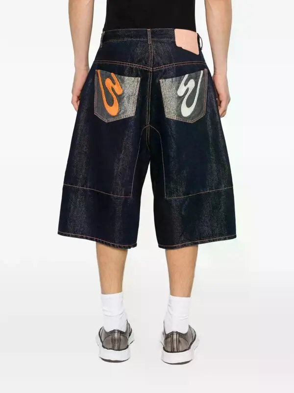 PDF Contrast-stitch Denim Shorts
