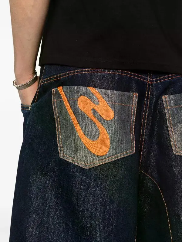 PDF Contrast-stitch Denim Shorts