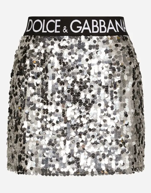 Dolce & Gabbana Sequined Miniskirt With Branded Elastic - Silver