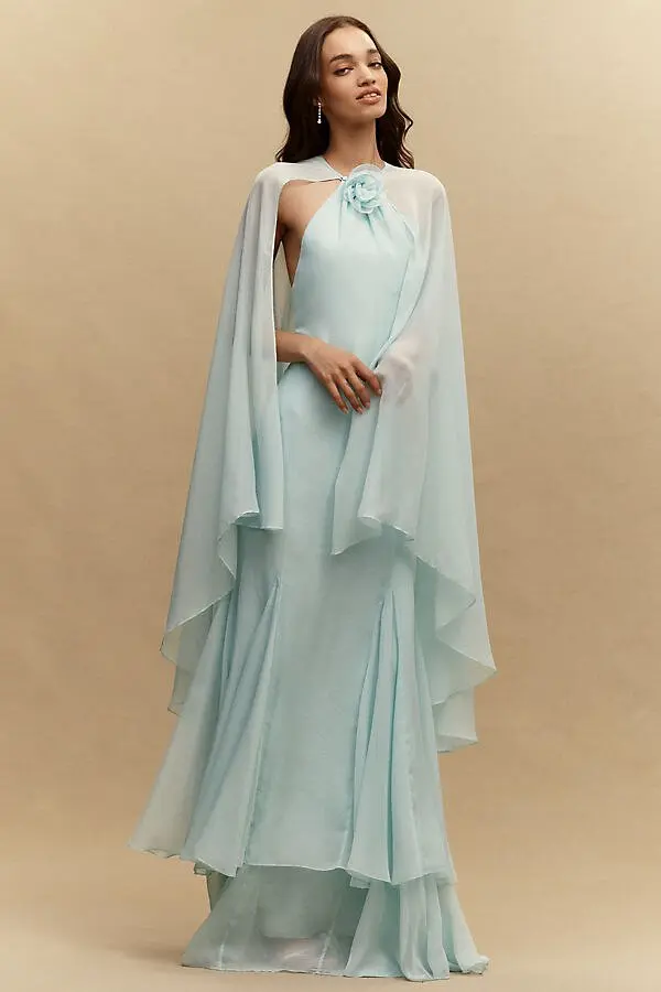 Retrofete Lireal Chiffon Cape Maxi Dress - Seychelles