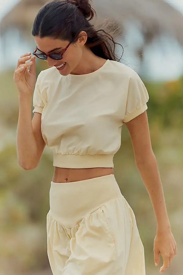 Stateside Pixie Cotton Poplin Crop Top - Butter