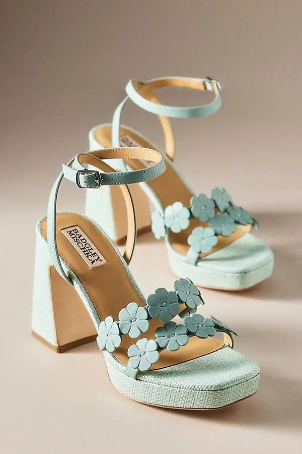 Badgley Mischka Waverly Block Heel Platform Sandals - Light Blue
