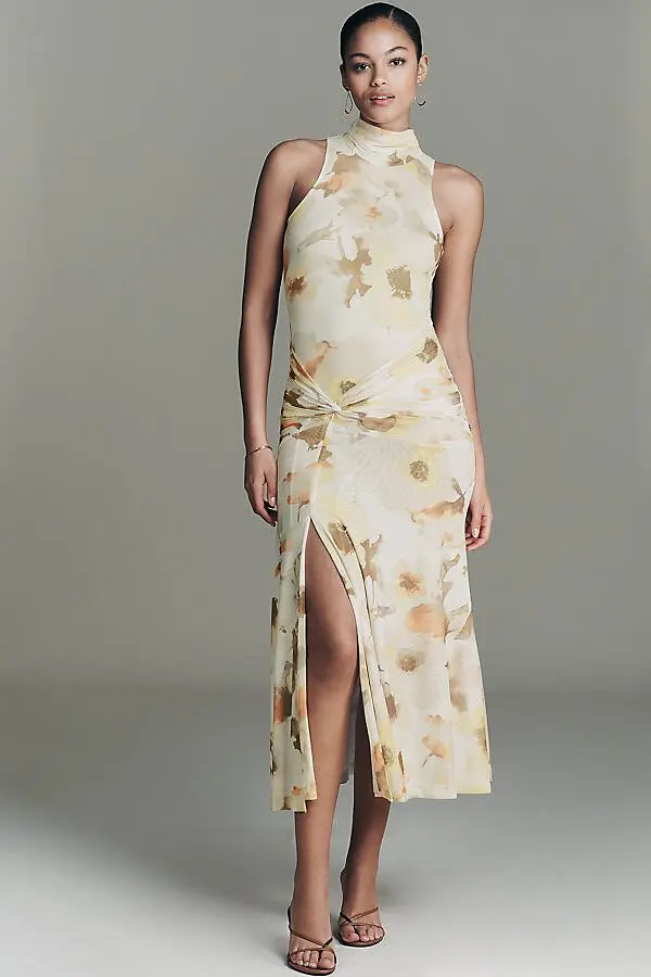 Bardot Leanna Sleeveless Mock-neck Midi Dress - Ivory Floral