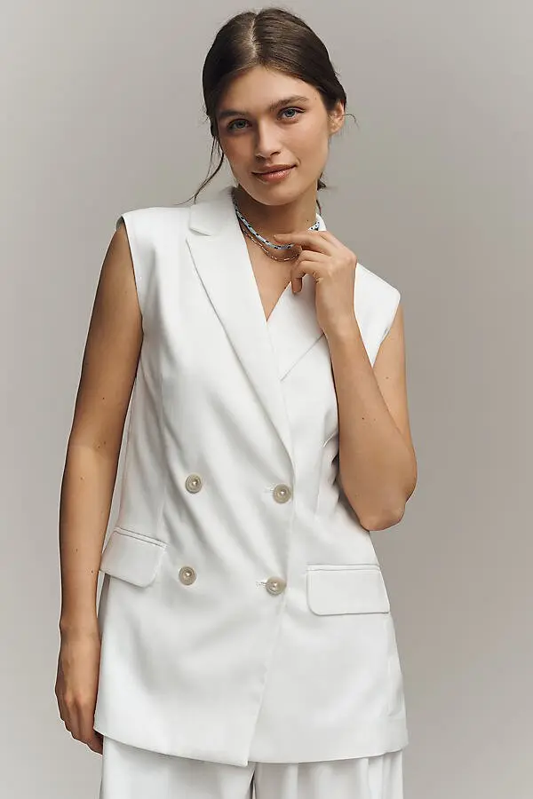 Maeve Longle Double-breasted Vest Jacket - Ivory Cream