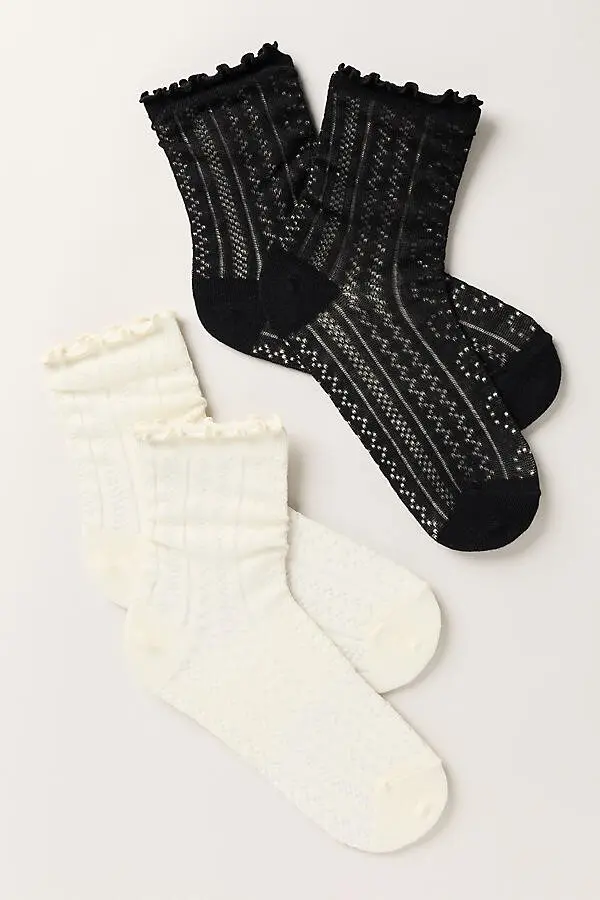 Anthropologie Pointelle Trouser Socks, Set Of 2 - Black