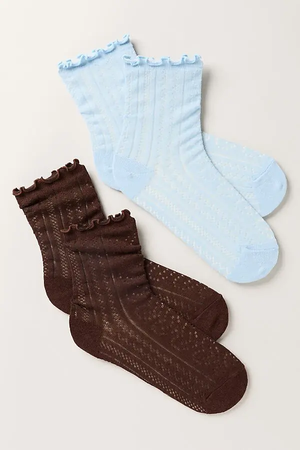 Anthropologie Pointelle Trouser Socks, Set Of 2 - Chocolate