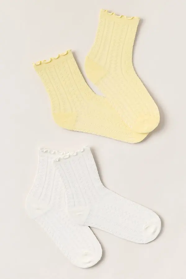 Anthropologie Pointelle Trouser Socks Set Of 2 - Yellow/white