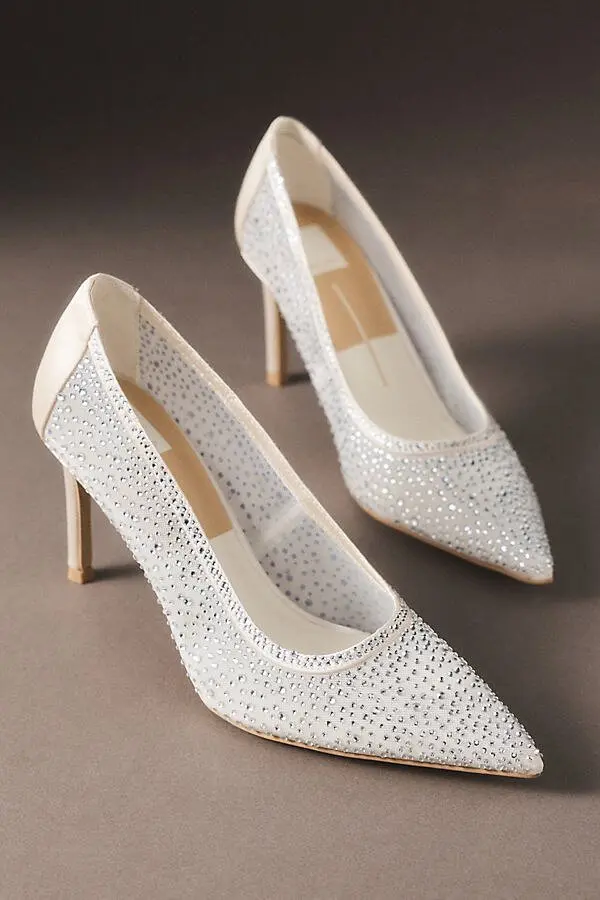 Dolce Vita Kashe Crystal Mesh Heels - Ivory