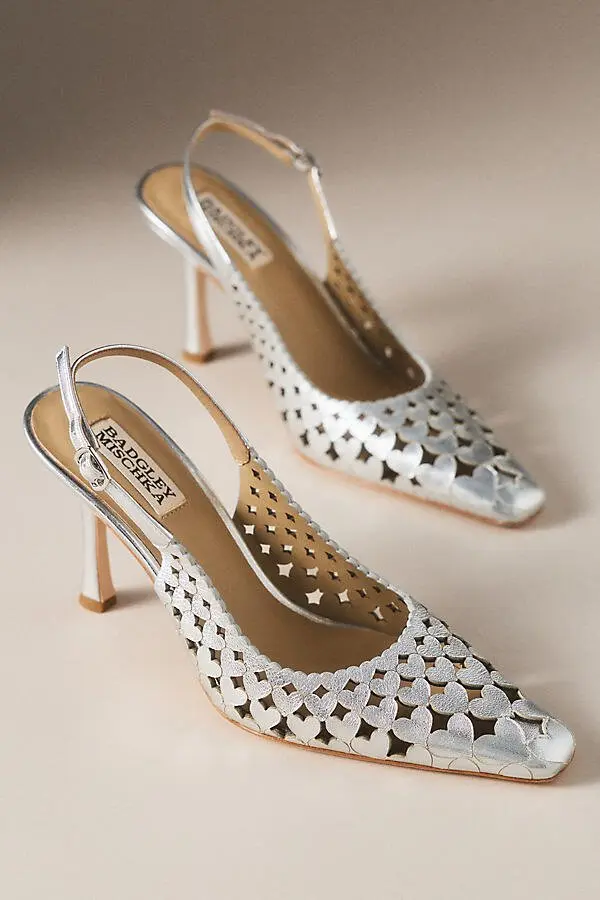 Badgley Mischka Onna Leather Slgback Pumps - Silver Metallic