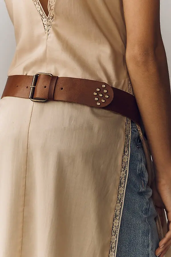 Z & L EUROPE Rogue Studded Leather Double-pocket Belt - Cognac