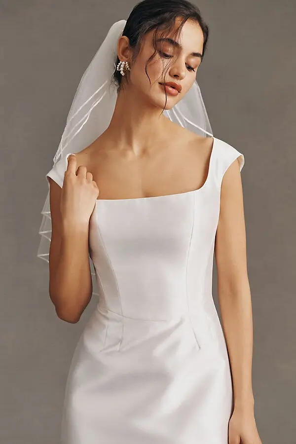 TWIGS & HONEY Triple Tier Ribbon-edge Short Veil - White