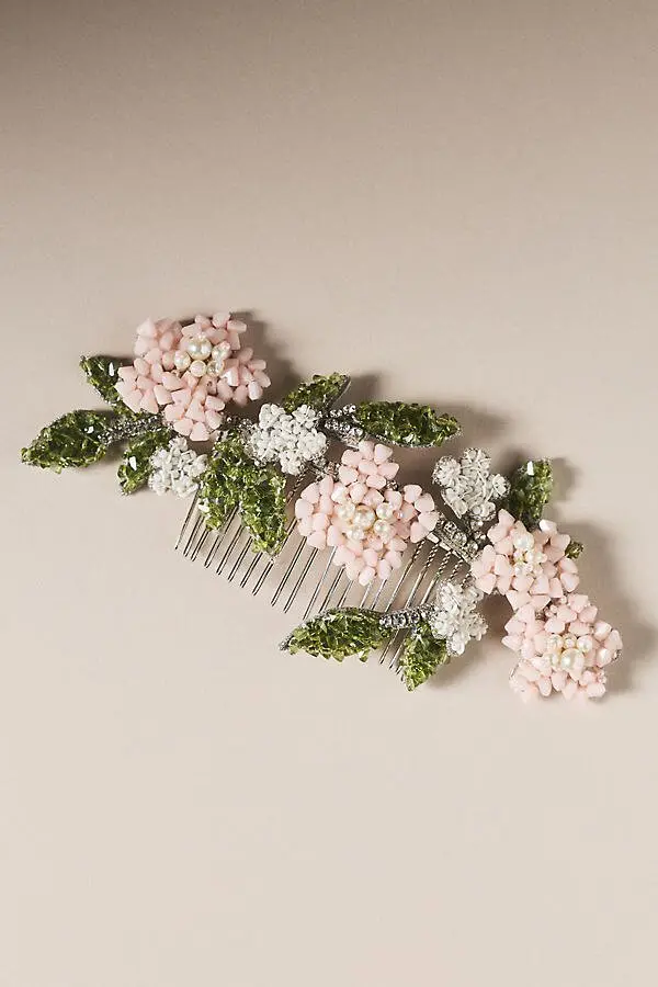 TWIGS & HONEY Hand-beaded Floral Garden Comb - Pink Floral