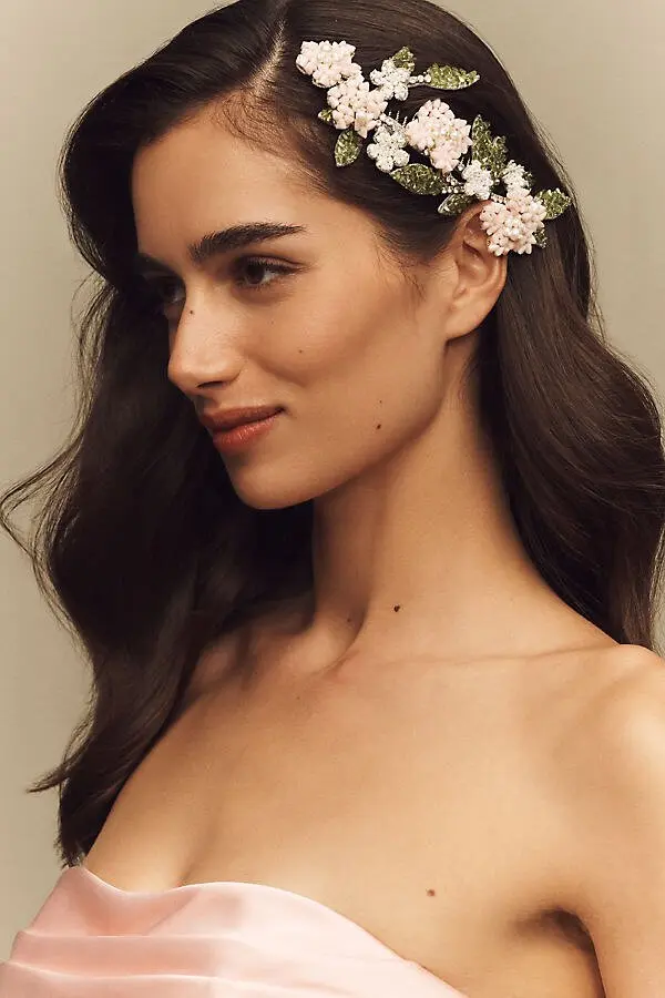 TWIGS & HONEY Hand-beaded Floral Garden Comb - Pink Floral