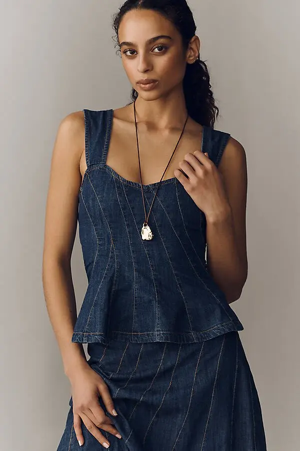 Anthropologie Sleeveless Denim Peplum Top