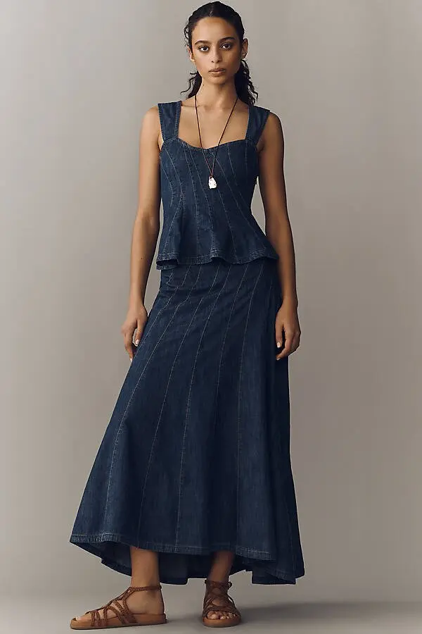 Anthropologie Sleeveless Denim Peplum Top