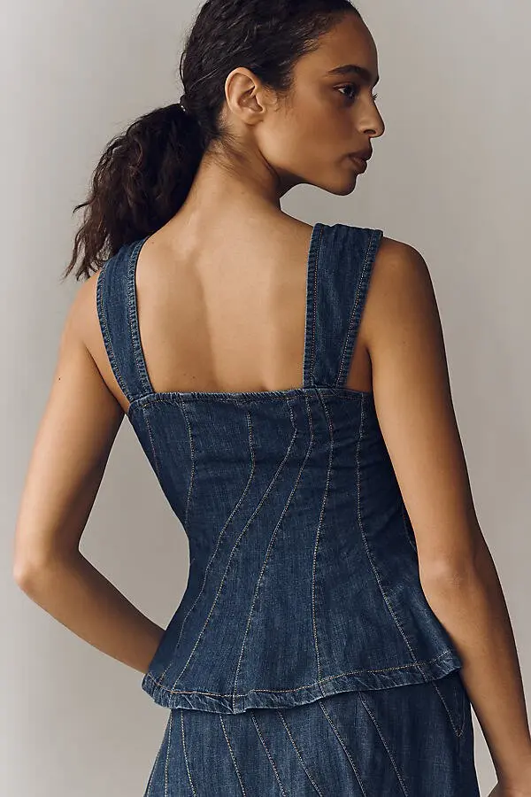 Anthropologie Sleeveless Denim Peplum Top