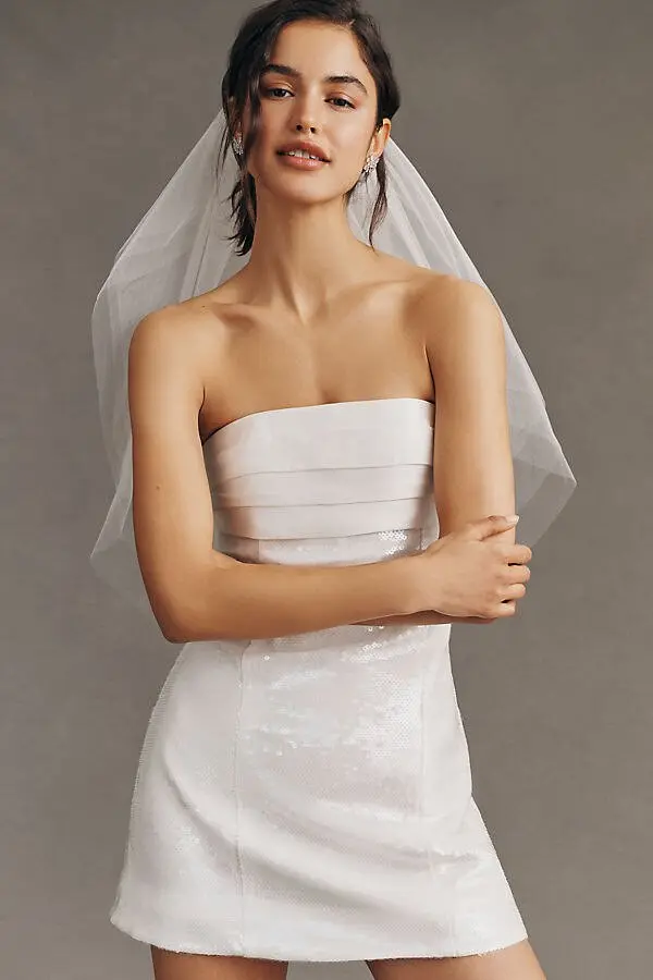 TWIGS & HONEY Triple Tier Short Veil - White