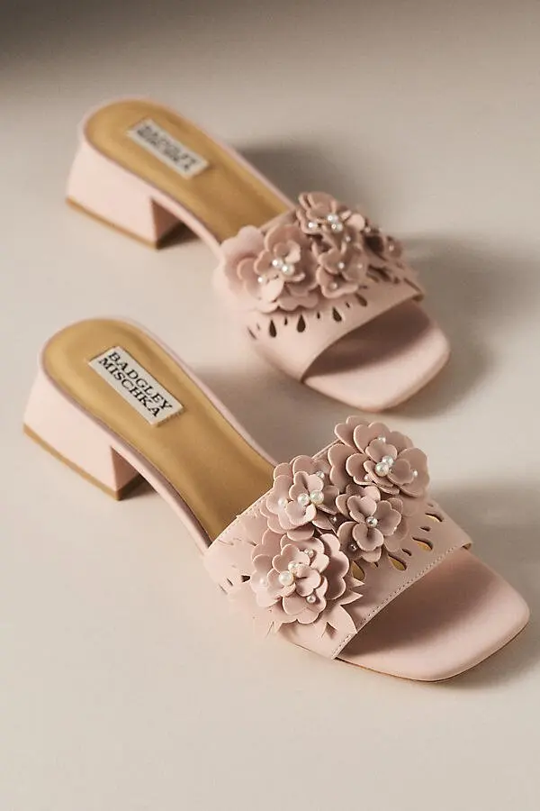 Badgley Mischka Oralia Low Block Slide Sandals - Pink