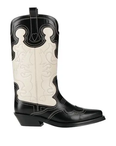 GANNI Two-tone Leather Cowboy Boots - Ivory