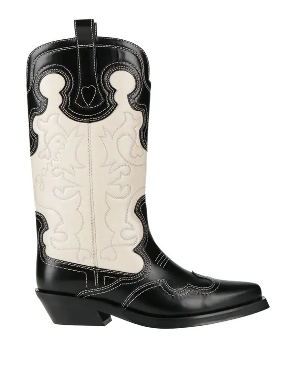 GANNI Two-tone Leather Cowboy Boots - Ivory
