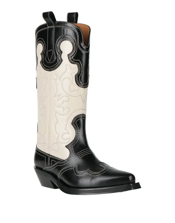 GANNI Two-tone Leather Cowboy Boots - Ivory