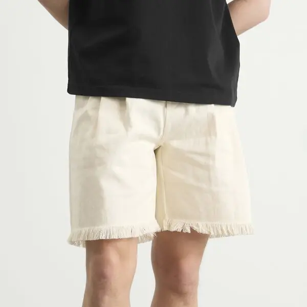 BRAM'S FRUIT Twill Shorts With Distressed Hem
