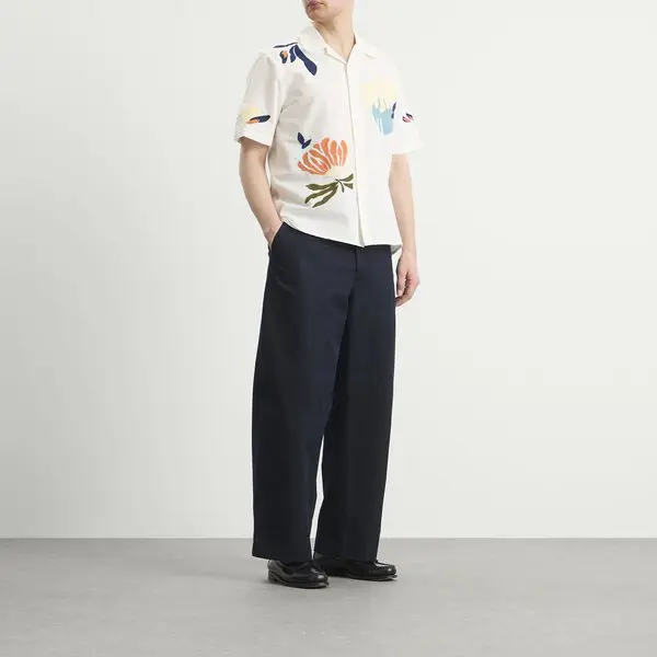 WAX LONDON Didcot Chunky Stitch Flower Vacation Shirt - Ecru/multi
