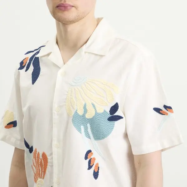 WAX LONDON Didcot Chunky Stitch Flower Vacation Shirt - Ecru/multi
