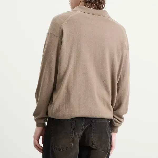 Auralee Cashmere Silk Knit Skipper Polo - Khaki Brown