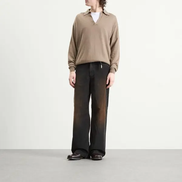 Auralee Cashmere Silk Knit Skipper Polo - Khaki Brown