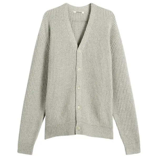 Auralee Cashmere Silk Melange Knit Cardigan - Mix Mint Gray