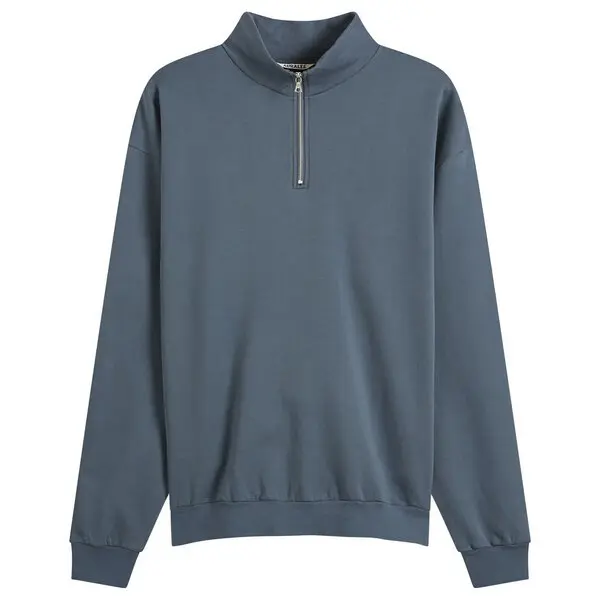 Auralee High Gauge Sweat Half Zip Jumper - Dusty Blue