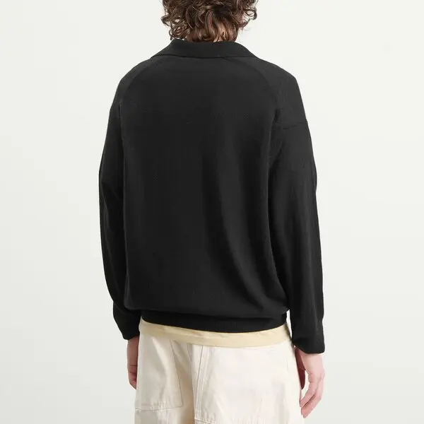 Auralee Cashmere Silk Knit Skipper Polo - Black