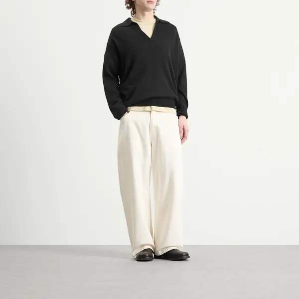 Auralee Cashmere Silk Knit Skipper Polo - Black