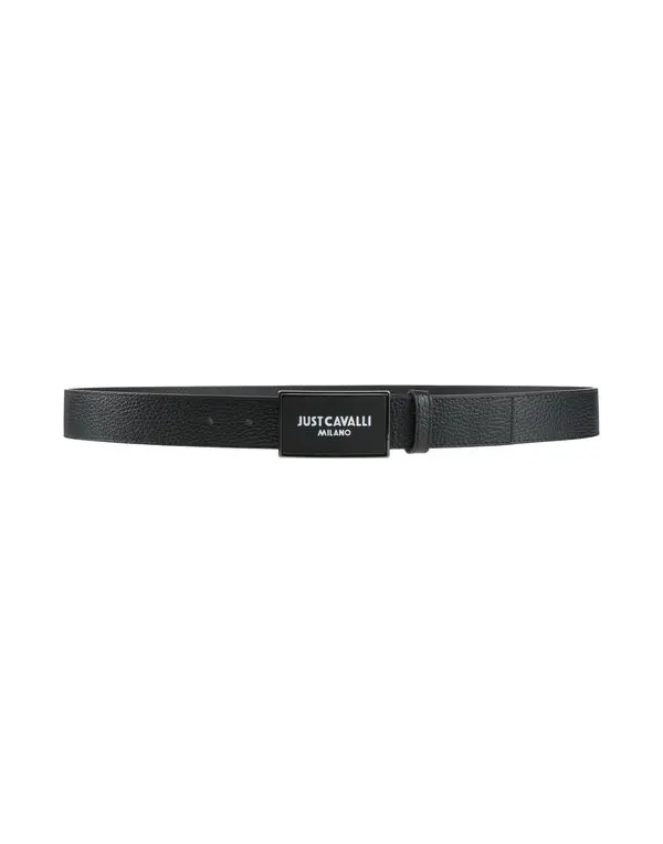 Just Cavalli Pebbled Leather Belt With Appliqué And Logo Buckle