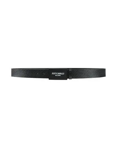 Just Cavalli Pebbled Leather Belt With Logo Appliqu - Black