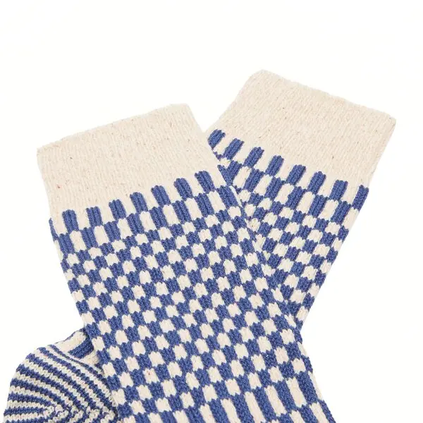 ROTOTO Checkerboard Pattern Socks - Blue