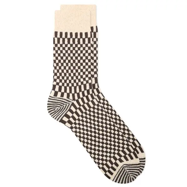 ROTOTO Checkerboard Pattern Sock - Brown
