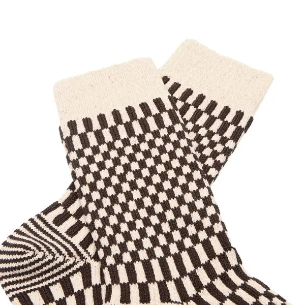 ROTOTO Checkerboard Pattern Sock - Brown