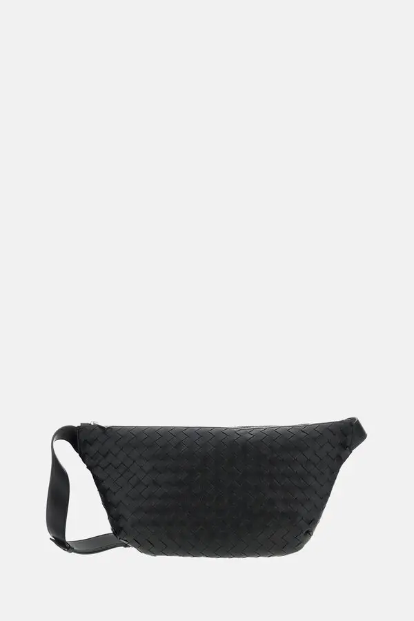 Bottega Veneta Intrecciato Leather Round Shoulder Bag - Black