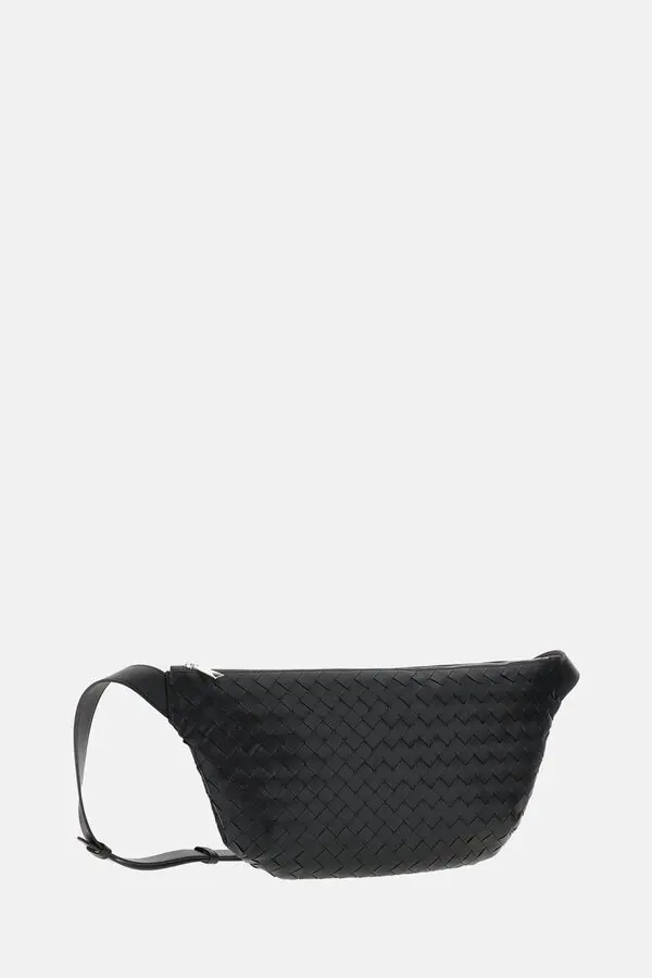 Bottega Veneta Intrecciato Leather Round Shoulder Bag - Black