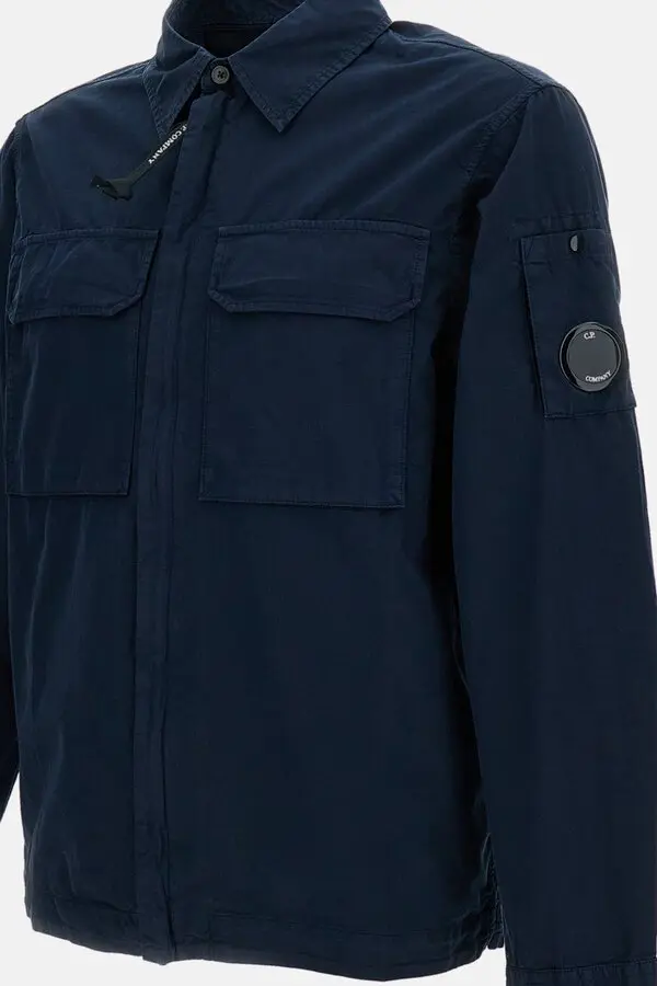 C.P. COMPANY Oversized Jacket/shirt With Zip In Organic Gabardine - Blue