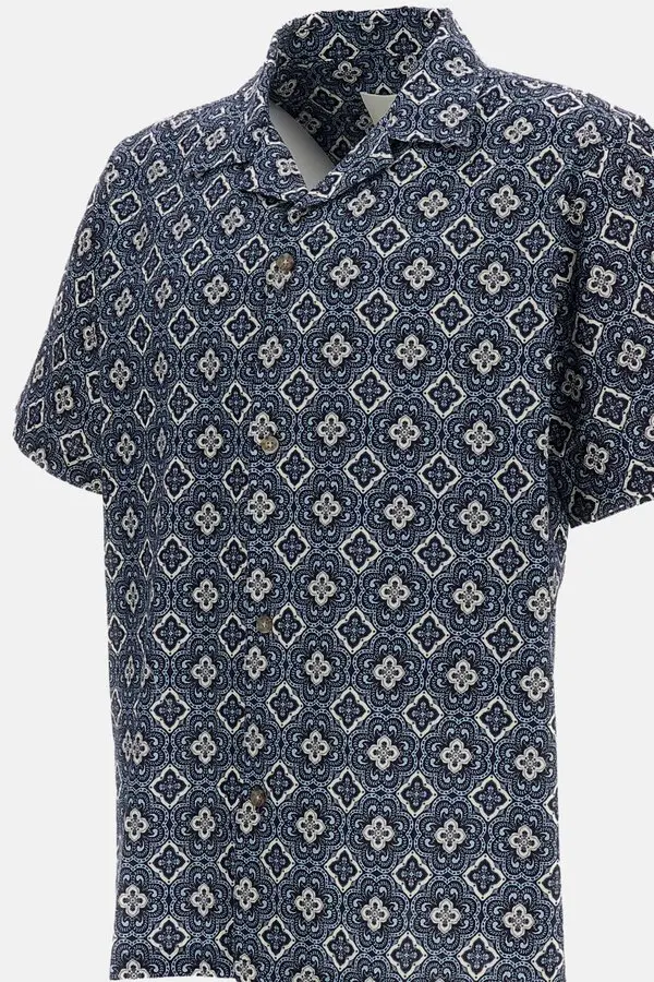 LES DEUX Short-sleeved Shirt With Arabesque Pattern - Blue